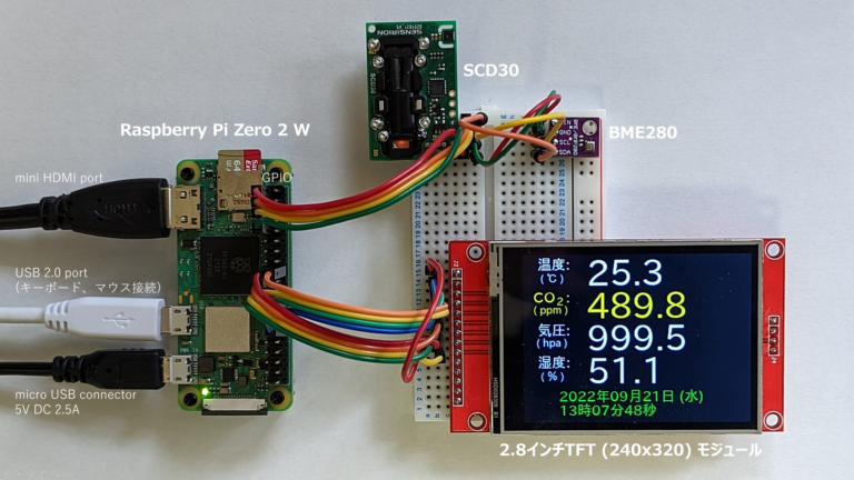 Raspberry Pi Zero 2 W + Raspberry Pi Os + Python3でi2cやspi接続のセンサを制御 よかひより